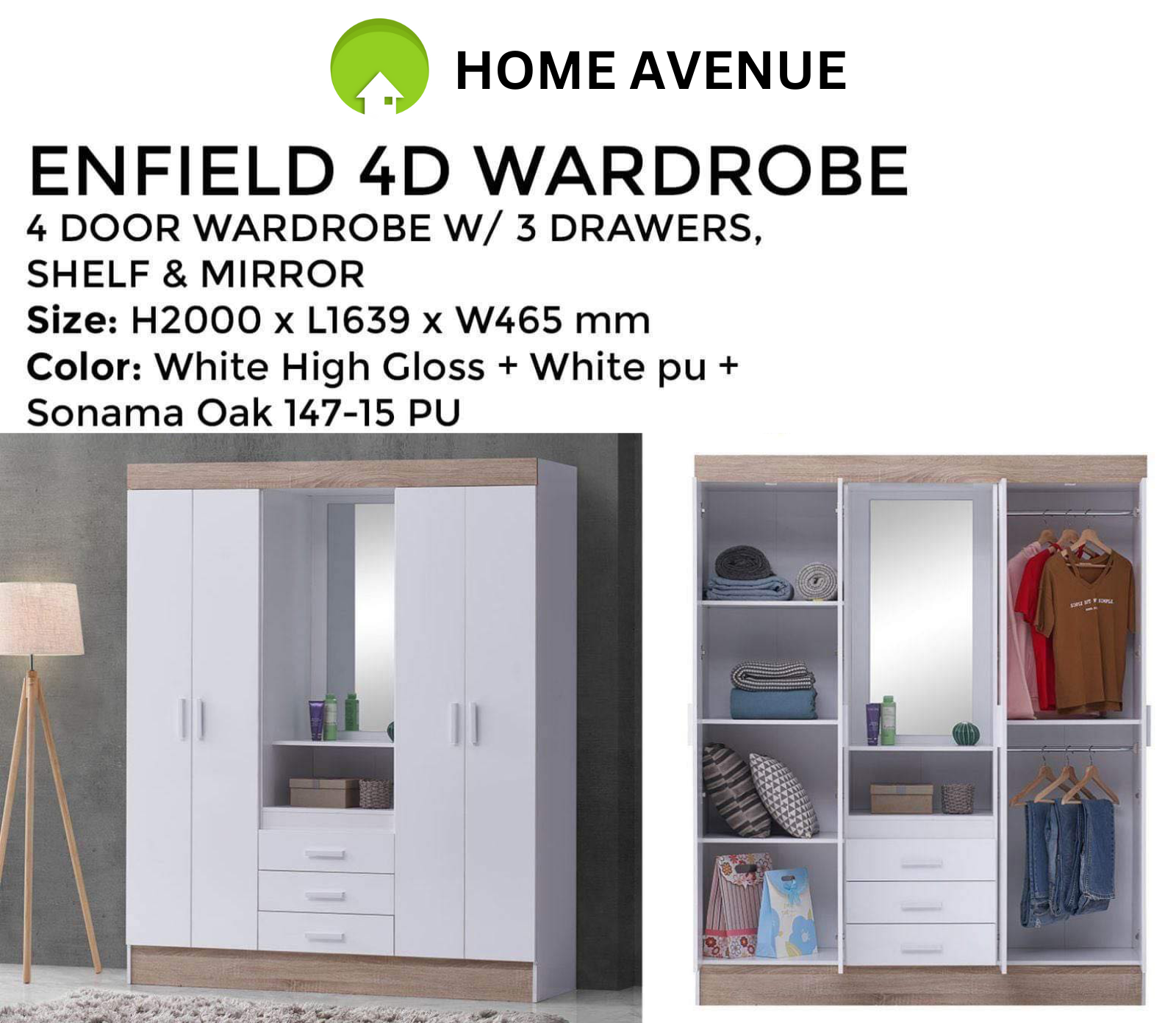 Enfield 4D Wardrobe – Home Avenue Home and Office Furniture Shop